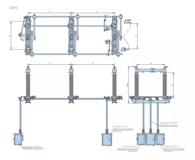 GW4-72.5 3 المرحلة 66kv 69kv 110kv 126kv مفتاح فصل أفقي